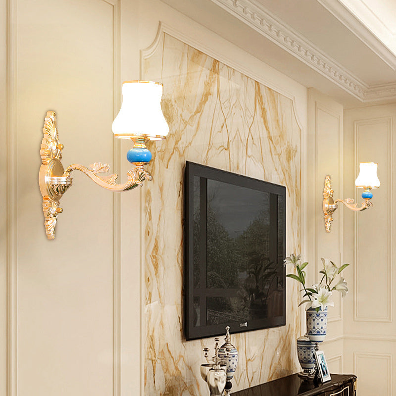 Gold Wall Mount Light with Cream Glass Bud Shade - Minimalist Living ...