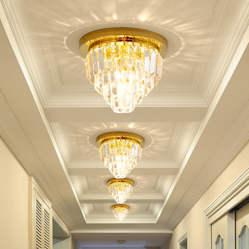 4 Bulbs Tapered Gold Crystal Flushmount Ceiling Light - Traditional ...