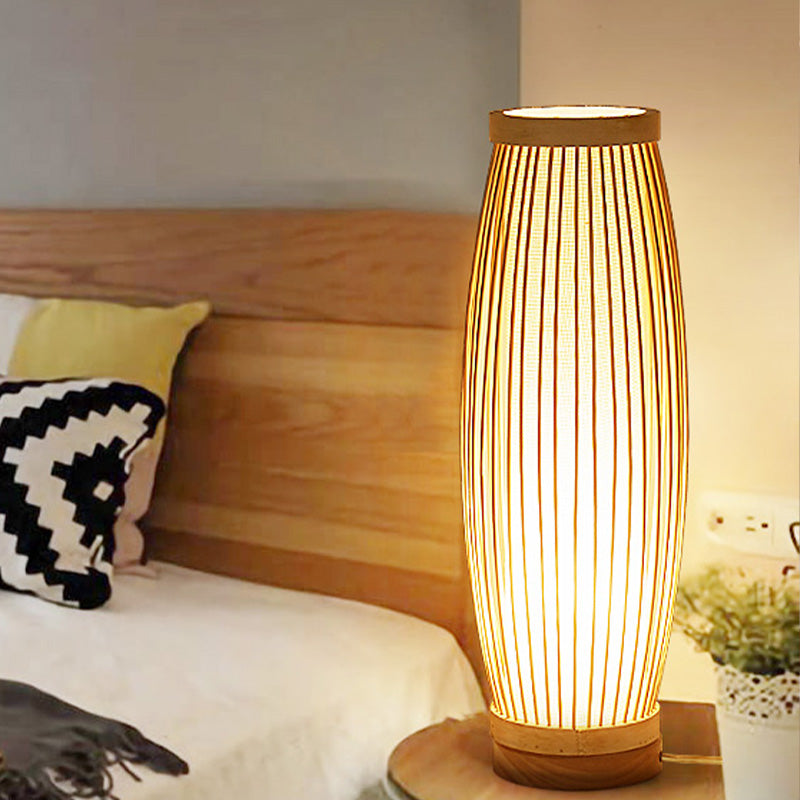 Oblong Bamboo Night Table Lamp - Asian Style Single Bulb - Bedroom Desk ...