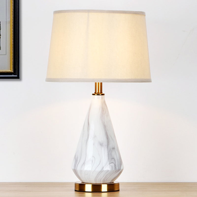 Modern White Barrel Table Lamp with Fabric Shade - Contemporary Task ...