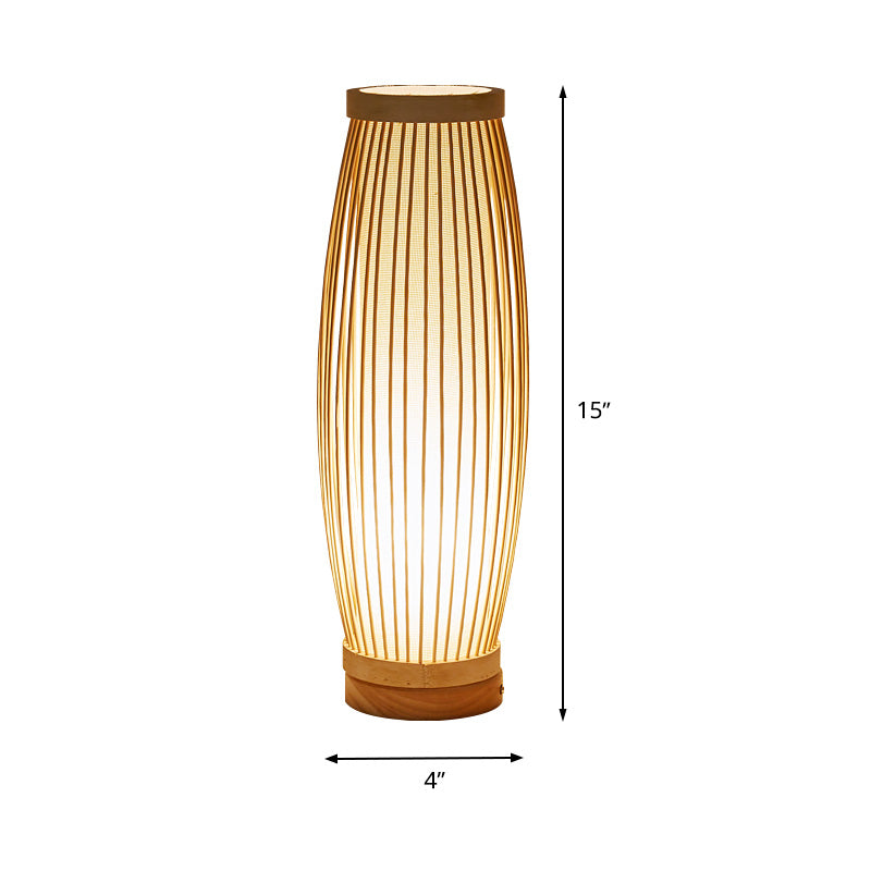 Oblong Bamboo Night Table Lamp - Asian Style Single Bulb - Bedroom Desk ...