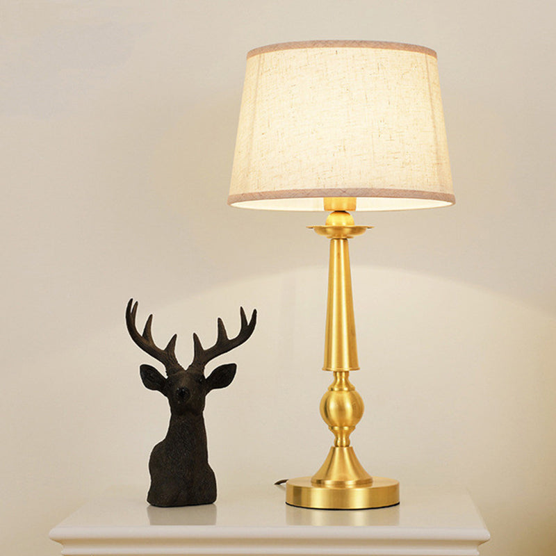 Modernist Gold Metal Table Light with Fabric Shade - Bedroom Night Lighting