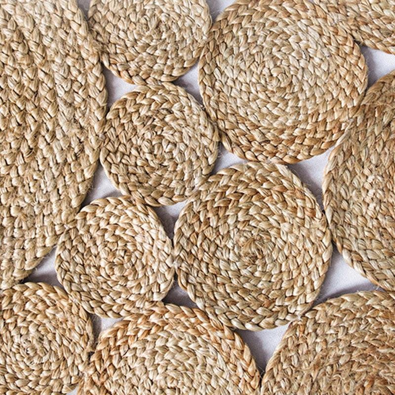 Rustic Round Rectangular Leaf Hemp Rugs